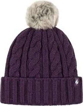 Heat Holders Ladies 1 Pack Heat Weaver Tricot de c&acirc;ble Pom Pom Bonnet - Violet - Taille Unique
