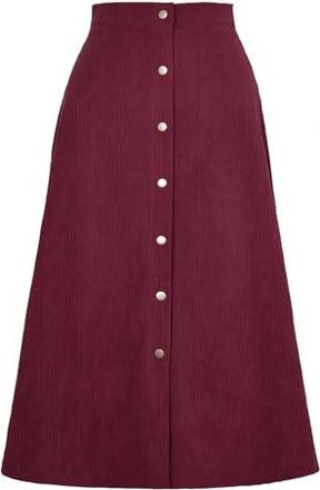 Generic Jupes longues taille haute en velours côtelé boutonnées pour femme, coupe trapèze, couleur unie, jupe midi à simple boutonnage, rouge vin, XL