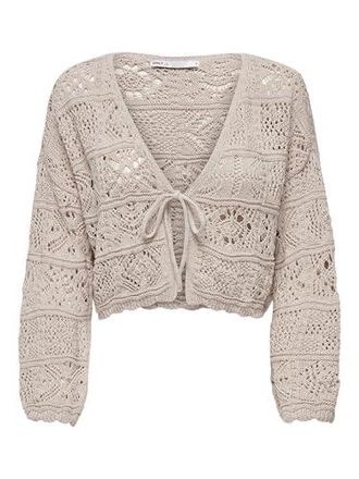 Only Only Cardigan au Crochet pour Femme avec Manches Longues et la&ccedil;age sur Le Devant, Pierre Ponce, L