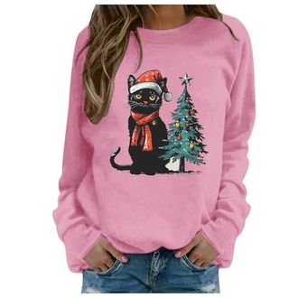 Generic Pull Moche Noel Femme des Pulls de Noël Sweatshirt Pull Automne Hiver pour Femme Imprimé Chat de Noël (sans Capuche)