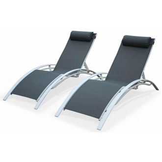Sweeek Duo de bains de soleil en aluminium et textil&egrave;ne Louisa Blanc / Gris