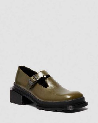 Dr. Martens Maybole Mary Jane Square Toe Leder Schuhe in Gr&uuml;n, Gr&ouml;&szlig;e: 36