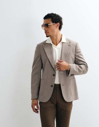 Asos Slim-Fit-Anzugsjacke in Beige mit Mikro-Karo zum Mix & Match-Neutral