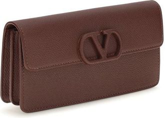 Valentino Garavani Grained Calfskin with VLogo Chain Wallet - Brown