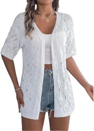 Generic Cardigan dété à Manches Courtes pour Femme, Court et ajouré, col en V, boutonné, boléro, Pull décontracté