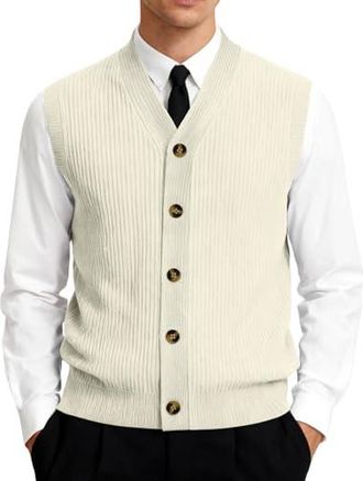 Generic Pull sans manches pour homme - Col en V - Sans manches - Coupe confortable - Cardigan - D&eacute;contract&eacute; - Sans manches - Boutons - Pull en tricot surdimen