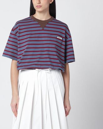 Prada Oversized striped T-shirt in air force blue/burgundy