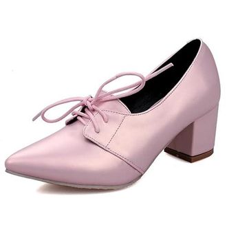 Generic Escarpins Oxford &agrave; Lacets Talon Bloc Bout Pointu pour Affaires et r&eacute;unions Formelles PU Talon Moyen Semelle Douce Confortable,Rose,47 EU