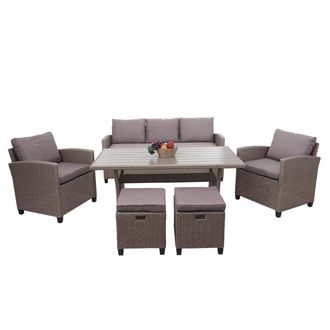 Mendler Poly-Rattan Garnitur HWC-E95, Garten-/Lounge-Set Sitzgruppe, Spun Poly halbrundes Rattan - grau-braun, Kissen grau