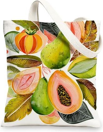 Generic Sacs fourre-tout en toile de fruits, sacs dépicerie réutilisables à motif de plantes colorées, sacs artistiques légers et lavables en toile pour les v