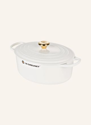 LE CREUSET Br&auml;ter Signature Oval 31cm Kirschrot Mit Gold Knopf weiss