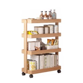 Generic Schmaler Aufbewahrungswagen, Massivholz-Aufbewahrungsregal, Offener Organizer-Wagen for Das Badezimmer Mit R&auml;dern, for Schmale W&auml;schebereiche Im Badez