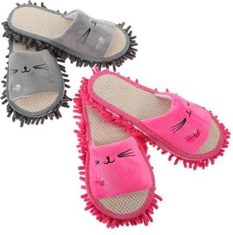 Yardwe 2 paires Pantoufles Balai Femme pour Nettoyage Sol R&eacute;utilisable Moyenne Semelle Absorbante et Lavable pour Carrelage et Vinyle Chaussures Pratiques po