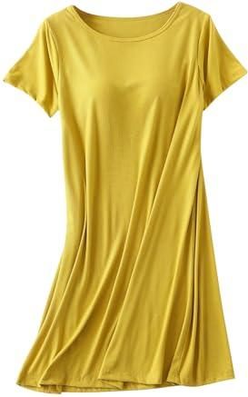 Generic Chemises De Nuit Femme avec Soutien-Gorge Int&eacute;gr&eacute; Fond De Robe Nuisette Robe De Chambre L&eacute;gers Tee Shirt Nuit Sexy Respirants Sleepwear Dint&eacute;rieur Imp