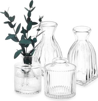 BESPORTBLE 4 St&uuml;ck Teiliges Mini Glasvase Transparent Vintage Stil Kleine Blumenvase F&uuml;r Tischdeko Fensterbank Flower Arrangement Holder Low Vases for Centerpiec