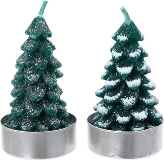 Kaemingk Teelichter Kerzen Paraffin 7cm Tannenbaum Form 4er Set 1 St&uuml;ck Sortiert - Adventskerzen f&uuml;r den Teelicht Adventskranz - Tischkerzen Dekokerzen - Tisch