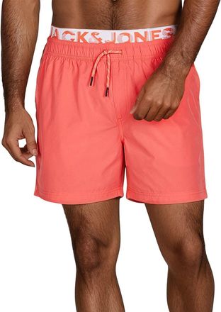 Jack & Jones Badehose Herren lang Badeshorts Doppelter Bund Maui JJSWIM Kurze Hosen Schwimmhose Shorts, Größe:3XL, Farbe:Hot Coral (12281192)
