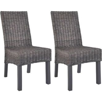 Les Tendances Chaise rotin marron et pieds manguier massif Kaleb - Lot de 2