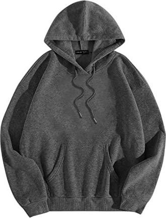 Generic Sweat &agrave; capuche surdimensionn&eacute; &agrave; manches longues pour homme, coupe classique, l&eacute;ger, couleur unie, avec poche kangourou et cordon de serrage, d&eacute;contra