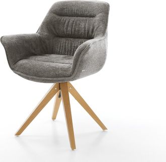 DELIFE Drehstuhl Kaira-Flex Boucl&eacute; Soft Schlamm Holzgestell kantig Natur 180&deg; drehbar, Esszimmerst&uuml;hle