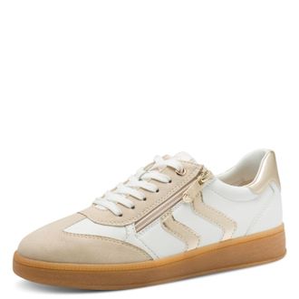 Marco Tozzi Damen Sneaker flach mit Schn&uuml;rsenkeln Freizeit, Mehrfarbig (White/Gold), 38 EU