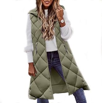 Onsoyours Hiver Gilet en Duvet sans Manches Femmes D&eacute;contract&eacute; Zipp&eacute;e Matelass&eacute; avec Capuche Veste dhiver &agrave; Capuche sans Manches Gilet Chaud Fermeture &Eacute;clair Gi