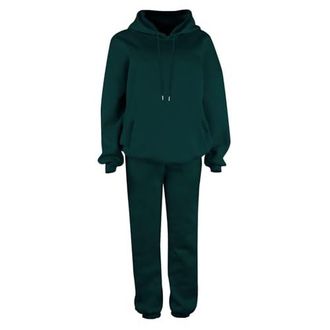 Generic Ensemble 2 pi&egrave;ces de v&ecirc;tements de sport pour femme - Automne - En velours - Couleur unie - Manches longues - Avec poche - Jogging &agrave; capuche, Vert, M