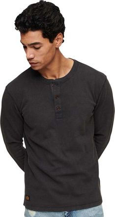 Superdry Waffle Long Sleeve Henley Top M6010776A Washed Black Größe L, Washed Black, L