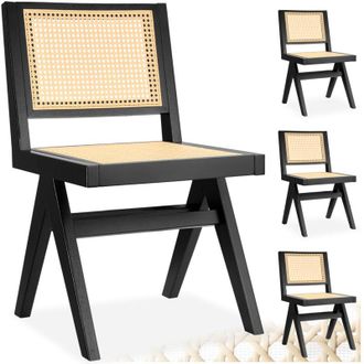 TecTake Tectake - Chaise en bois lissy avec cannage viennois Lot de 4 chaises design r&eacute;tro noir