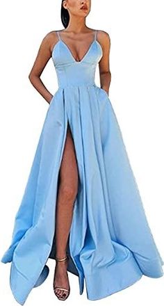 Onsoyours Robe Femme Mousseline De Soie Longue Robe Dentelle Florale Brodée Robe Manches 3/4 Robe Col Rond V Back Robe Elegant Soiree Cocktail A Bleu Ciel M