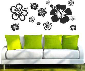 Indigos UG Wandtattoo Wohnzimmer - Wandaufkleber Hibiskus Blume 96x44cm, schwarz w197 - Aufkleber Kinderzimmer Schlafzimmer K&uuml;che Badezimmer B&uuml;ro Dekoration