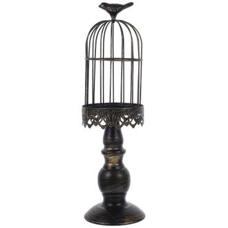 Garneck Robuster Kerzenhalter Vogelkäfig aus Eisen Vintage Tischkerzenständer Mittelgroß Durchbrochenes Muster Schwarz Gold Lackiert Dekorative Heimbeleuchtun