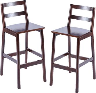 Generic 28 Barhocker In Thekenhöhe, 2er-Set, Rückenlehne Aus Massivholz Mit Kunstlederkissen, Armloser Kücheninselstuhl for Café-Bar(Walnut)