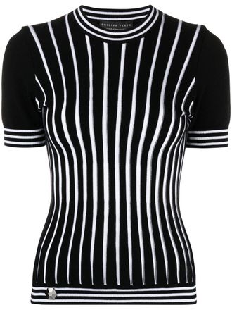 Philipp Plein pull &agrave; rayures intarsia - Noir