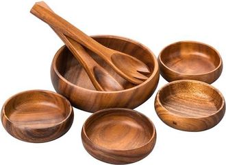 Premier Housewares Kora 7pc Salat Set, Akazienholz, 20 x 20 x 5 cm, Natural