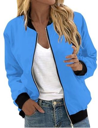 Minetom Veste Femme Blouson Printemps Été Léger Bomber Veste Outwear Manches Longues Zippé Jacket Casual Sport Manteau A Bleu XXL
