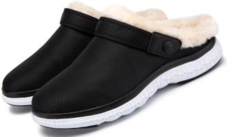 Eagsouni Clogs Hausschuhe Herren Damen Winter Gartenschuhe Haus Pantoffeln Warme Plüsch Gefüttert Gartenclogs Rutschfeste Schlappen Schuhe,Schwarz Weiß Stil B,