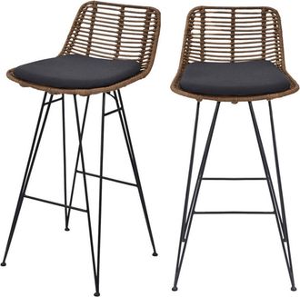 DRAWER Lot de 2 chaises de bar design en rotin H67cm - Bois fonc&eacute; - Capurgana