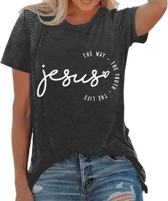 Generic T-shirt imprim&eacute; pour femme - T-shirt ample &agrave; col rond, gris fonc&eacute;, 3XL