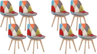 Woltu Esszimmerst&uuml;hle 8er Set, K&uuml;chenst&uuml;hle mit Patchwork Design, mit Massivholz Beinen, Leinen, bis 150 kg belastbar, Mehrfarbig