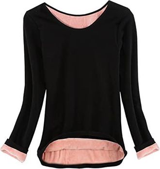 Generic sous Pull Femme Haut Thermique Femme sous Pull Thermique Femme Doux Glamour Haut Thermique Col Rond Polaire Slim Top Manches Longues avec Blocs De Cou