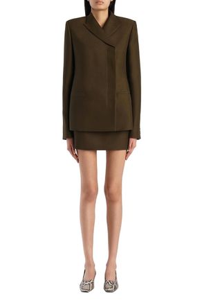 Khaite Womens Veste Silvannah En Cuir Dark Olive Khaki Jacket