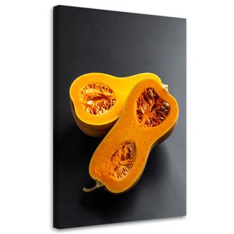 Feeby Quadro Su Tela, Una Fetta Di Zucca Butternut Su Sfondo Nero. - 20x30