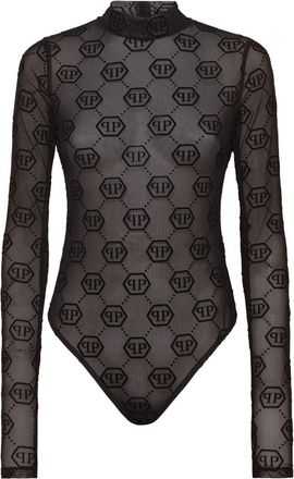 Philipp Plein Body aus T&uuml;ll mit Monogramm - Schwarz