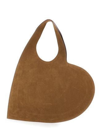 Coperni Womens Shoulder Bag With Heart Silhouette, Brown Suede Cow Leather