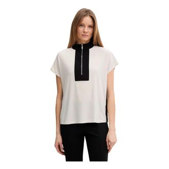Joseph Ribkoff Silky Knit Color Block Straight Top With Zipped Collar - - Blouses & Shirts - Damen - Beige - M