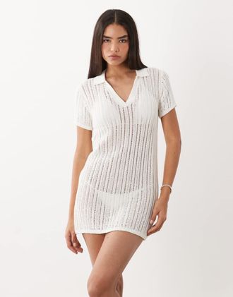 Arket Robe courte de plage au crochet - Blanc