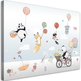 Feeby Bild Auf Leinwand 60x40 cm F&uuml;r Kinder Abstrakt Tiere 1 tlg Modern Bilder Wandbilder Leinwandbild Kunstdruck Wohnzimmer Schlafzimmer B&uuml;ro Flur Panda Fu