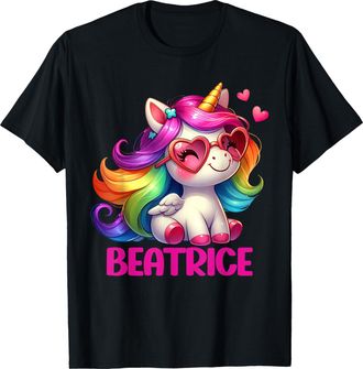 BDAZ Beatrice personalisierter Name, buntes Einhorn f&uuml;r Damen und M&auml;dchen T-Shirt