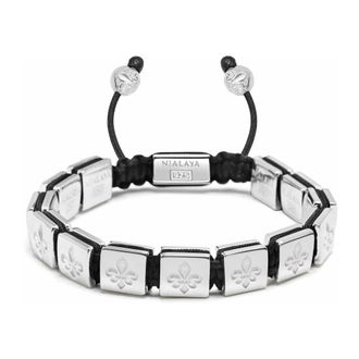 Nialaya Homme, Accessoires, Gris, Taille: XL Mens Flatbead Bracelet in Sterling Silver
